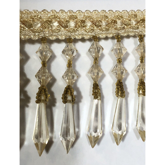 Vintage | Office | 25 Beaded Crystal Trim By The Yard Clear Gold Beads ...